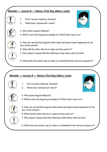 Wonder by R.J. Palacio Whole class guided reading lessons 6-10 ...