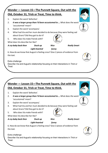 Wonder by R.J. Palacio whole class guided reading lessons 16-20 ...