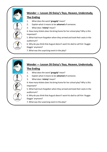 Wonder by R.J Palacio whole class guided reading lesson 25-End (7 ...