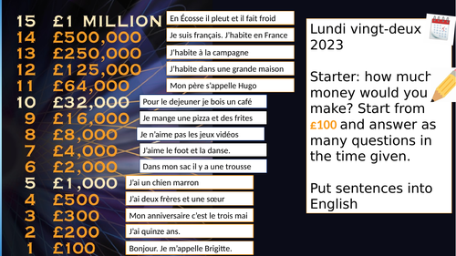 Millionaire Starter/Plenary Task | Teaching Resources