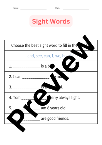 printable beginner sight words sentences worksheets for kindergarten ...