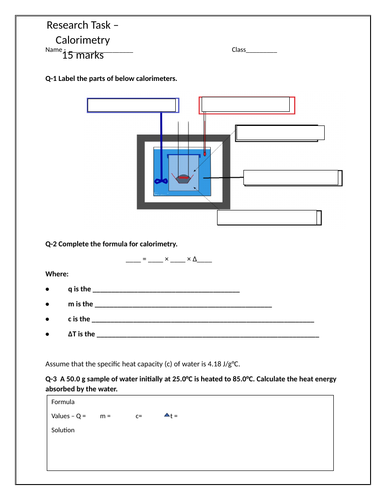 Calorimetry - Performance Task-20 Marks Assessment IBDP / AS Level ...
