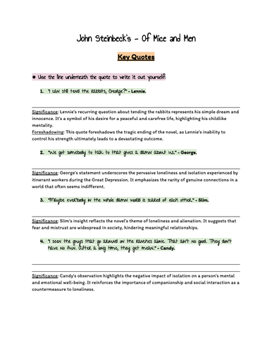 Of Mice and Men Revision Bundle | Teaching Resources