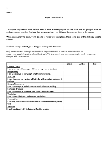 AQA Language Paper Two Question Five Booklet | Teaching Resources