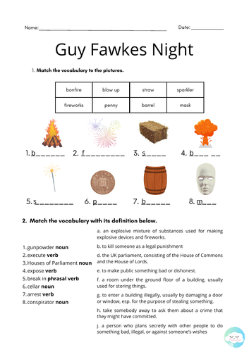 Guy Fawkes Night Vocabulary – Differentiated Worksheets | 5th November ...