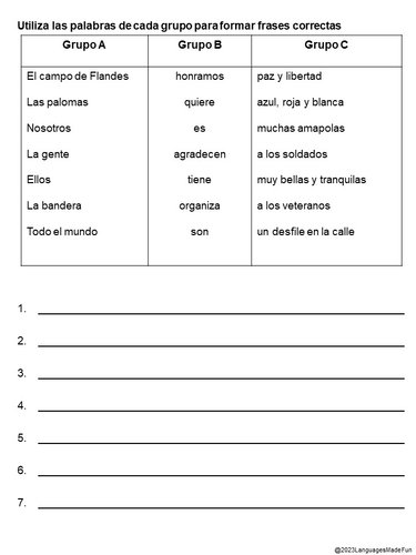 Spanish Remembrance Day Activities - El Día de los Veteranos | Teaching ...