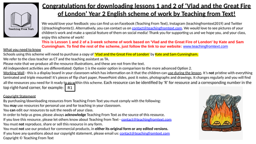 Vlad and the Great Fire of London Year 2 English Scheme of Work ...