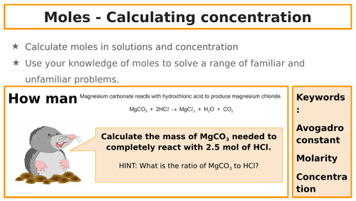 The Mole - Calculating Concentration | Teaching Resources