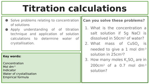 Titration Technique & Calculations | Teaching Resources