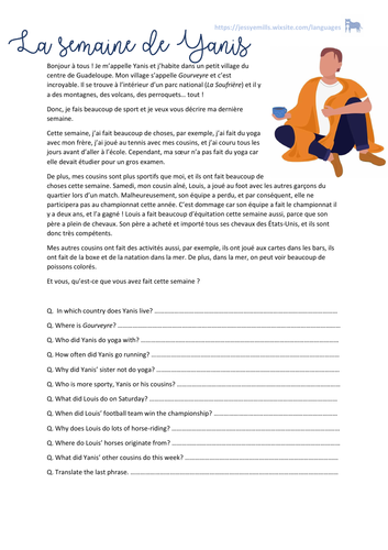 French Reading Comprehension - Sports | Teaching Resources