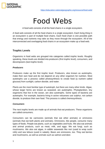 Food Chains and Webs - Oxford AQA A Level Biology | Teaching Resources