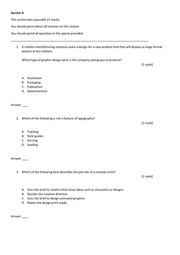 NCFE Graphic Design Mock Paper and MS | Teaching Resources