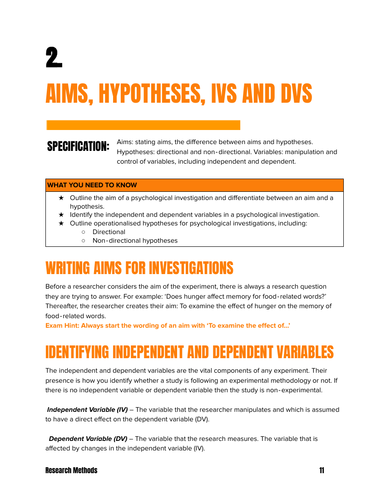 AQA Psychology - Aims, Hypotheses, IVs, and DVs [A-Level Psychology ...