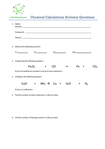 A level and IB Chemical Calculations revision | Teaching Resources