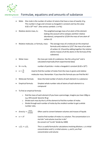 A level and IB Chemical Calculations revision | Teaching Resources