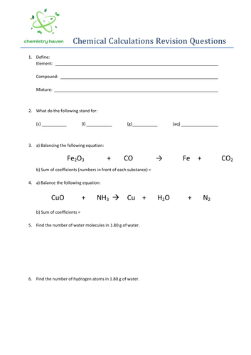 A level and IB Chemical Calculations revision | Teaching Resources