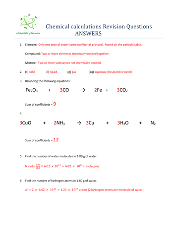 A level and IB Chemical Calculations revision | Teaching Resources
