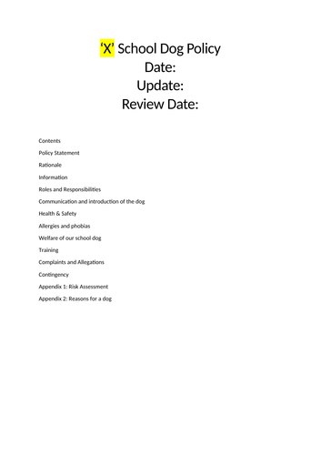 School Dog Policy and Risk Assessment Template | Teaching Resources