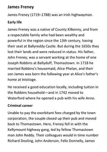James Freney Handout | Teaching Resources