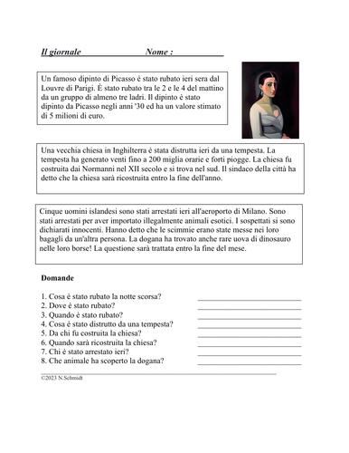 Italian Passive Voice Reading: La voce passiva Lettura | Teaching Resources