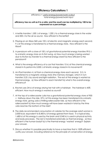 GCSE Efficiency Calculations | Teaching Resources