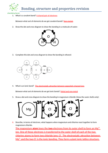 GCSE Chemistry Bonding Revision Bundle - revision sheets and question ...