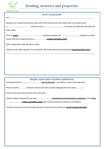 GCSE Chemistry Bonding Revision Bundle - revision sheets and question ...