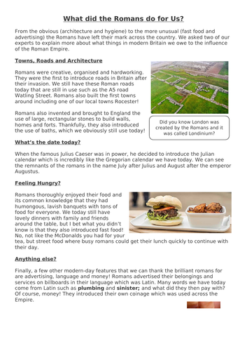 WAGOLL Roman Non Chronical Reports | Teaching Resources