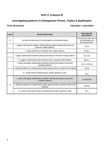 MYP 3 Criterion B: Investigating Pythagorean Primes, Triples and ...