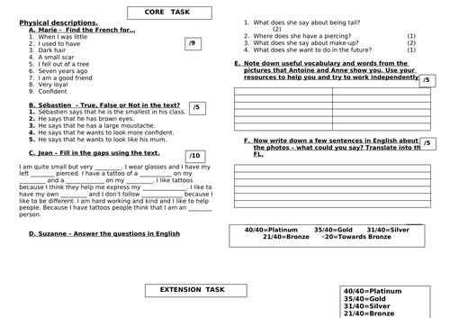 Physical Descriptions and family members French Bubble Sheets - Reading ...