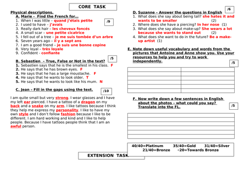 Physical Descriptions and family members French Bubble Sheets - Reading ...