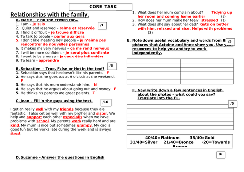 Relationships with the Family - French Bubble Sheets - Reading and ...