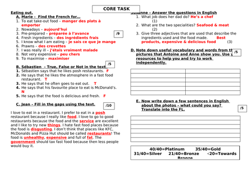 Eating out at a restaurant or cafe - French Bubble Sheets - Reading and ...