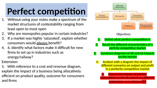 EDEXCEL A level Economics - Perfect competition | Teaching Resources