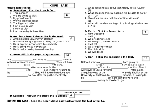Future Tense Verbs - French Bubble Sheet - Reading and Comprehension ...