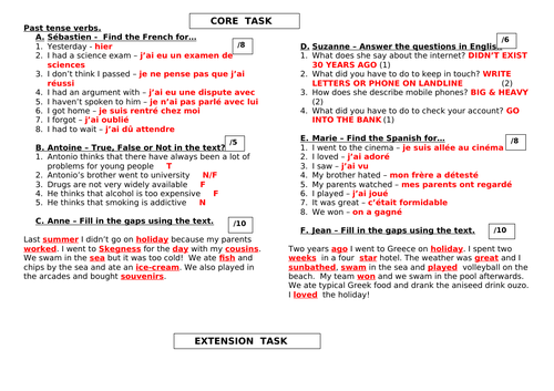 Past Tense Verbs - French Bubble Sheet - Reading and Comprehension ...