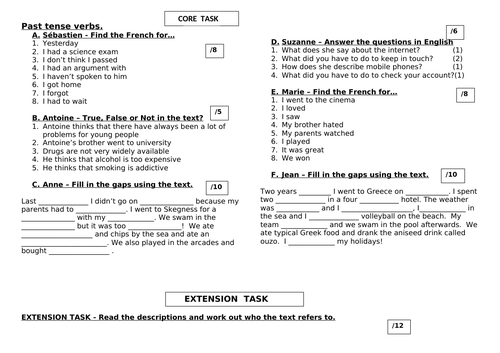 Past Tense Verbs - French Bubble Sheet - Reading and Comprehension ...