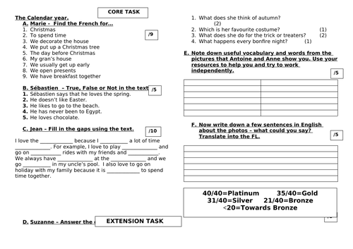 FREE SAMPLE CULTURAL TOPIC - The Calendar - French Bubble Sheets ...