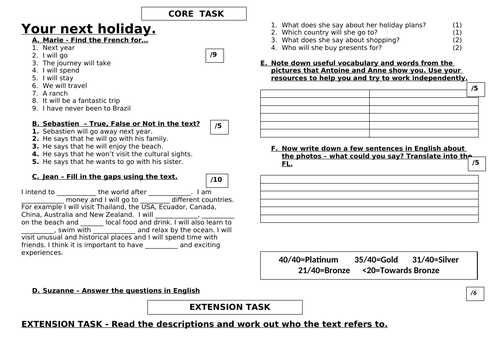 Your next holiday/future holidays - French Bubble Sheets - Reading and ...