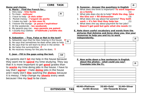 Home and Chores - French Bubble Sheets - Reading and Writing | Teaching ...