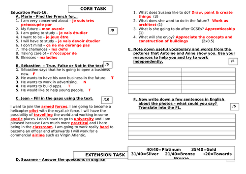 Education Post-16 - French Bubble Sheets - Reading and Writing ...