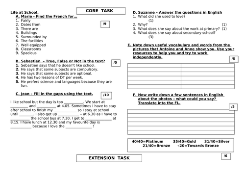 Life at school - French Bubble Sheets - Reading and Writing | Teaching ...