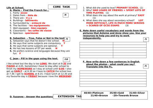 Life at school - French Bubble Sheets - Reading and Writing | Teaching ...