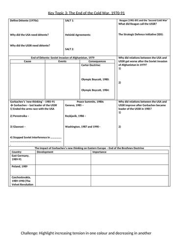 GCSE Cold War 1945-1991 Revision Grids Edexcel | Teaching Resources