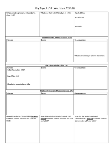 GCSE Cold War 1945-1991 Revision Grids Edexcel | Teaching Resources