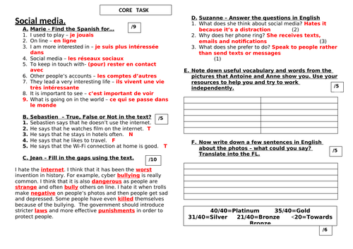 Social Media - French Bubble Sheets - Reading and Writing | Teaching ...