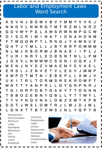 Labor and Employment Laws - Word Search | Teaching Resources