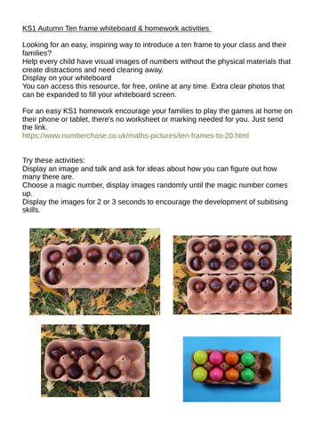KS1 Autumn Ten frame whiteboard & homework activities | Teaching Resources