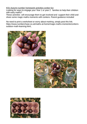 KS1 Autumn number homework activities-conker fun | Teaching Resources