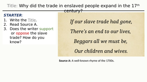 Expansion of Slavery - Extended Writing (Causation) | Teaching Resources